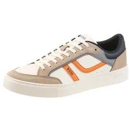 Sneaker BOSS ORANGE "Rhys_Tenn_pumi", Herren, Gr. 42, beige, natur, Lederimitat, unifarben mit Farbeins&auml;tzen, Schuhe Sneaker, Freizeitschuh, Halbschuh, Schn&uuml;rschuh mit farbigen Bes&auml;tzen