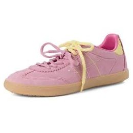 Sneaker Tamaris, Damen, Gr. 36, pink, Lederimitat, Veloursleder, unifarben mit Farbeinsatz, Schuhe Sneaker, Schn&uuml;rschuh, Halbschuh, Freizeitschuh mit gepolstertem Schaftrand