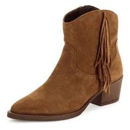 Westernstiefelette Tamaris, Damen, Gr. 38, dunkelbraun, Veloursleder, unifarben, Schuhe, Blockabsatz, Boots, Cowboystiefelette mit modischen Fransen