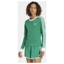 Langarmshirt Adidas ORIGINALS "3-STREIFEN LANG&Auml;RMLIGES, SCHMAL GESCHNITTEN", Damen, Gr. XL, bold gr&uuml;n, wei&szlig;, Obermaterial: 93% Baumwolle, 7% Elasthan, Rundhals, Shirts Langarmshirt