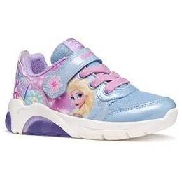 Sneaker Geox "J FADINLIGHT GIRL DISNEY - PRINCESS ELSA FROZEN", M&auml;dchen, Gr. 32, lila, hellblau, Lederimitat, Textil, Schuhe Sneaker, Blinkschuh mit Elsa-Motiv, Gr&ouml;&szlig;enschablone zum Download