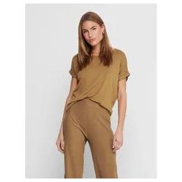 T-Shirt Only "ONLMOSTER &ndash; Kurzarmshirt mit Aufschlag und klassischem Look", Damen, Gr. XS (34), braun (toasted coconut), Jersey, Obermaterial: 75% Viskose, 20% Polyester, 5% Elasthan, unifarben, regular fit normal, Rundhals, mit Aufschlag, Shirts T-Shirt, Viskosemischung, regular fit