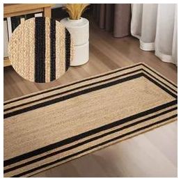 Teppich Hanse Home "Looma Juteteppich", natur, gold, schwarz, B:70cm H:7mm L:200cm, Jute, Teppiche, Teppich, Handgewebt, Jute Naturteppich, Boho, Wohnzimmer, Schlafzimmer