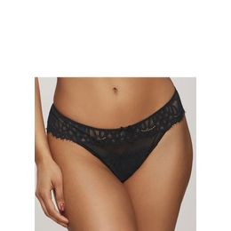 Lascana String 'Cara' schwarz Gr. 36/38 f&uuml;r Damen. Mit Mesheinsatz, Schleife, Spitze. K&ouml;rpernah. Nachhaltig.