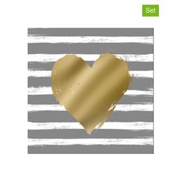 PPD 2er-Set: Servietten ''Heart & Stripes'' in Grau/ Gold - 2x 20 St&uuml;ck - 22% |