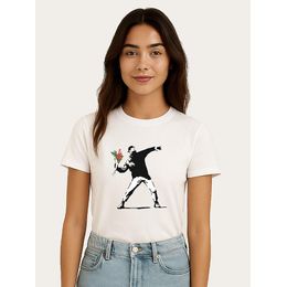 WOOOP Shirt "Banksy Love" in Wei&szlig; - 48% | Gr&ouml;&szlig;e XL | Damen-tops