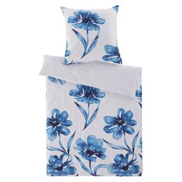 HEINE HOME Satin-Bettw&auml;sche-Set in Wei&szlig;/ Blau - 58% | Gr&ouml;&szlig;e 135x200 cm | Bettwaesche-bettwaren