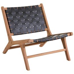 Livetastic Sessel, Natur, Holz, Leder, Echtleder, Rindleder, Teakholz, vollmassiv, 65x68x78 cm, Wohnzimmer, Sessel, Sonstige Sessel