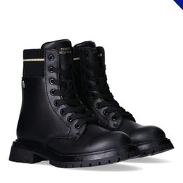 Tommy Hilfiger M&auml;dchen Schn&uuml;rboots Biker Boots, Winterboots mit Blockabsatz schwarz 33