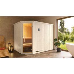 Weka Sauna &raquo;Element-Ecksauna VARBERG 4&laquo; vorgefertigte Elemente, moderne Ganzglast&uuml;r wei&szlig;