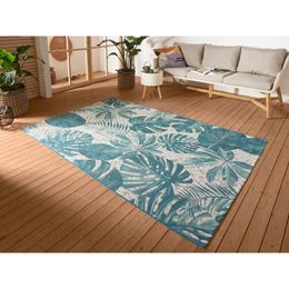 Hanse Home Outdoorteppich &raquo;Tropical Leaves&laquo; rechteckig 3 mm H&ouml;he In-& Outdoor, Wetterfest, Balkon, Garten, Wohnzimmer, Floral, Palme blau Polyester, 