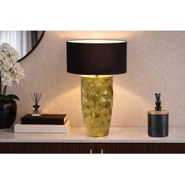 Riess Ambiente Handgefertigte Tischlampe AURELIA 55cm gold schwarz Hammerschlag-Design mit Stoffschirm Riess-Ambiente Glamour Modern