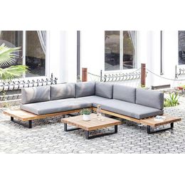 Riess Ambiente Wetterfestes Gartenlounge Set ST. BARTH 255cm grau natur Akazie Sitzecke inkl. Tisch und Kissen Riess-Ambiente
