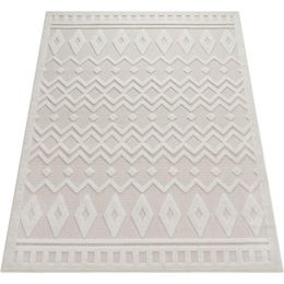 Paco Home Teppich &raquo;Livorno 671&laquo; rechteckig 14 mm H&ouml;he Uni-Farben, Scandi, Rauten Muster, Hoch-Tief Effekt, Outdoor geeignet beige Polypropylen