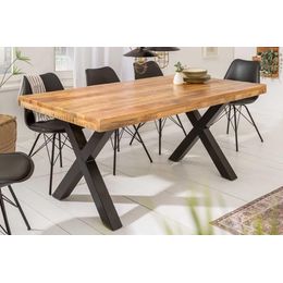 Riess Ambiente Massiver Esstisch IRON CRAFT 140cm Mangoholz schwarz Metall Industrial Design Riess-Ambiente Esszimmertisch rechteckig 6 Personen X-Gestell...