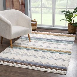 Carpet City Hochflor-Teppich &raquo;Focus 3013&laquo; rechteckig 20 mm H&ouml;he L&auml;ufer, Boho, Hochtief-Muster/ 3D-Effekt, f&uuml;r Wohnzimmer, Schlafzimmer bunt Polypropylen