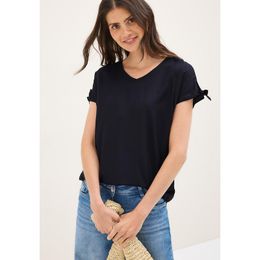 Cecil Damen T-Shirt Blusenshirt mit gerundetem V-Ausschnitt blau M (40)