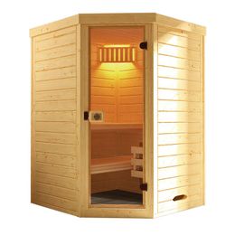Weka Sauna &raquo;Massivholz-Elementsauna LAUK&laquo; Blockbohlen,vorgefertigte Elemente, moderne Ganzglast&uuml;r beige