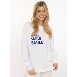Zwillingsherz Damen Hoodie &raquo;"Smile Smile Smile"&laquo;, Rundhals, Stickerei in Neon, fr&ouml;hliche Botschaft S/M