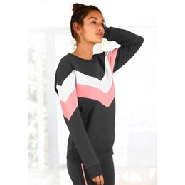 H.I.S. H.I.S Damen Sweatshirt, mit Kontraststreifen an Vorderseite und &Auml;rmeln, Loungewear wei&szlig; 32/34