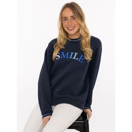 Zwillingsherz Damen Hoodie &raquo;"Smile Shine"&laquo;, Rundhals, mit Lurexstreifen an den B&uuml;ndchen, gl&auml;nzende Stickerei S/M