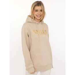 Zwillingsherz Damen Hoodie &raquo;"Smile Sparkle"&laquo;, gl&auml;nzender Print, Fronttasche, Kapuze, Daumenloch S/M