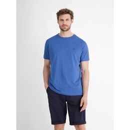 Lerros Herren Lerros T-Shirt &raquo;Basic T-Shirt mit Logostitch, unifarben&laquo; blau S