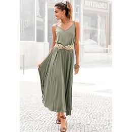 Buffalo Damen Maxikleid aus Jersey in weiter Form, leichtes Sommerkleid, Strandkleid, Basic gr&uuml;n 34, N-Gr