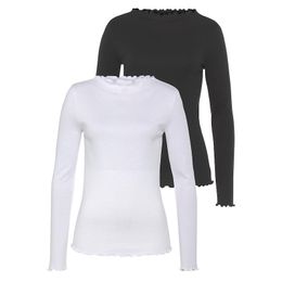 Flashlights Damen Langarmshirt 2er- Pack, sehr figurbetonte Passform, gekr&auml;uselter Ausschnitt schwarz-wei&szlig; 52