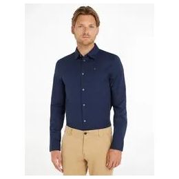 Tommy Hilfiger Langarmhemd TOMMY JEANS "Sabim Stretch Shirt", Herren, Gr. S, N-Gr, blau (schwarz iris), Web, Obermaterial: 97% Baumwolle, 3% Elasthan, unifarben, schmal normal, Rundhals, eingesetzt 2-Knopf-Manschette mit Schlitz, Hemden, Stretch Hemd, Premium, Slim Fit, mit Elasthan
