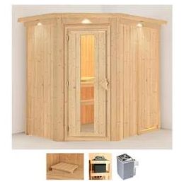 Sauna Karibu "Clara", beige (naturbelassen), Saunaofen, integrierte Steuerung, 9 kW, Saunen, 9 KW-Ofen mit integrierter Steuerung