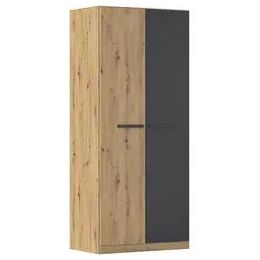 Dreht&uuml;renschrank Rauch "Kleiderschrank Schrank Garderobe Garderobenschrank Stauraumwunder MODI", grau (eiche artisan, graumetallic), B:91cm H:210cm T:54cm, Holzwerkstoff, Schr&auml;nke, Dreht&uuml;renschrank, optional mit Spiegel MADE IN GERMANY