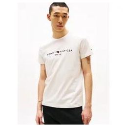 T-Shirt Tommy Hilfiger "TOMMY LOGO", Herren, Gr. S, beige (heatherot oatmilk), Jersey, Obermaterial: 100% Baumwolle, schmal h&uuml;ftbedeckend, Rundhals, eingesetzt abgesteppt, Shirts T-Shirt, aus reiner Baumwolle