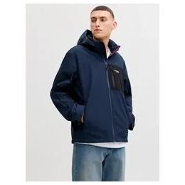 Jack & Jones Softshelljacke JACK & JONES "JJNORTH SOFTSHELL JACKET", Herren, Gr. XL, navy blazer, Web, Obermaterial: 100% Polyester, kontrastfarbene Details, unifarben, regular fit h&uuml;ftlang, mit Riegel, Jacken Softshelljacke