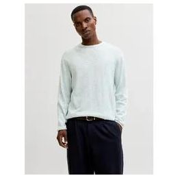 Jack & Jones Rundhalspullover JACK & JONES "JJESUMMER KNIT CREW NECK SN", Herren, Gr. S, celestial blau detail:with wei&szlig;, Strick, Obermaterial: 90% Baumwolle, 10% Leinen, unifarben, regular fit taillenbedeckt, Rundhals, gerader Abschluss, Pullover Rundhalspullover, mit Rundhalsausschnitt
