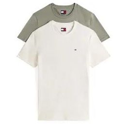 Tommy Hilfiger Rundhalsshirt TOMMY JEANS "TJM XSLIM 2PACK JERSEY TEE EXT", Damen, Gr. XXL, beige (ecru, utility sage), Single Jersey, Obermaterial: 100% Baumwolle, slim fit normal, Rundhals, eingesetzt abgesteppte Kante, Shirts Rundhalsshirt, Logostickerei, 2Pack