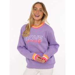 Zwillingsherz Damen Hoodie &raquo;"Love Yourself"&laquo;, Rundhals, gestreifte Neon-B&uuml;ndchen, gestickter Schriftzug S/M