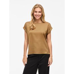 Vila Damen Kurzarmshirt &raquo;VIELLETTE S/S SATIN TOP - NOOS&laquo; Kunstfaser, regular fit braun 42