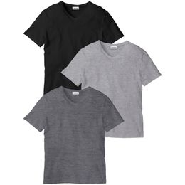 bonprix Herren bonprix T-Shirt &raquo;T-Shirt mit V-Ausschnitt (3er Pack)&laquo; Packung, 3 Stk. Regular Fit, V-Ausschnitt, aus Baumwolle grau 64 (3XL)