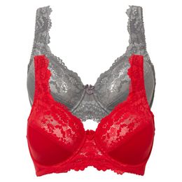 bonprix Damen bonprix Minimizer-BH &raquo;Minimizer-BH mit gepolsterten Tr&auml;gern (2er Pack)&laquo; Packung, 2 Stk. mit B&uuml;gel und dezenter Spitze rot 95, Cup D