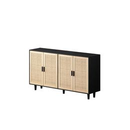 ABRIHOME 158 cm Sideboard mit Rattan Deko in Schwarz | Gr.: onesize