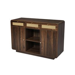 ABRIHOME Sideboard mit Rattan Goldgriffen und Offenes Regal 120x85x40 cm | Gr.: onesize