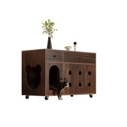 ABRIHOME Katzenkloschrank mit abnehmbare Sandablassplatte in Nussbaumfarbe - 100&times;45&times;66cm | Gr.: onesize