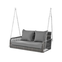 ABRIHOME Hollywoodschaukel in Grau Rattan mit grauen Kissen 2 Sitze | Gr.: onesize