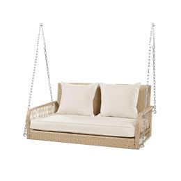 ABRIHOME Hollywoodschaukel in Beige Rattan mit grauen Kissen 2 Sitze | Gr.: onesize