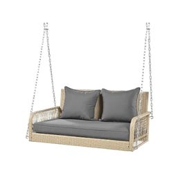 ABRIHOME Hollywoodschaukel in Khaki Rattan mit grauen Kissen 2 Sitze | Gr.: onesize