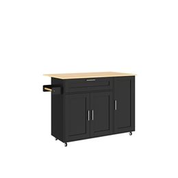 ABRIHOME Mobile K&uuml;cheninsel mit ausziehbarer Platte & Stauraum in Schwarz | Gr.: onesize