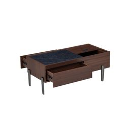 ABRIHOME Couchtisch mit Schubladen & Glasplatte in Dunkelbraun | Gr.: onesize