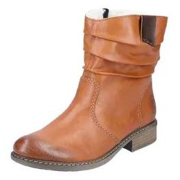 Winterboots Rieker, Damen, Gr. 41 (7/7,5), braun (cognac), Lederimitat, used, Schuhe Winterboots, Winterstiefelette, Blockabsatz, Warmfutter, geraffter slouchy Schaft