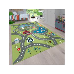 KADIMA DESIGN Kinderteppich waschmaschinenwaschbar Verkehrsinfrastruktur Kinderzimmer in Gr&uuml;n | Gr.: 140 x 200 cm